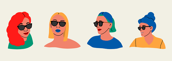 Women With Glasses Portrait Beautiful Fashion Look Hand Drawn Trendy