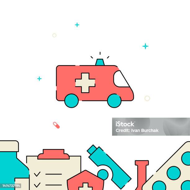 Icône De Ligne Remplie De Voiture Dambulance Illustration Vectorielle