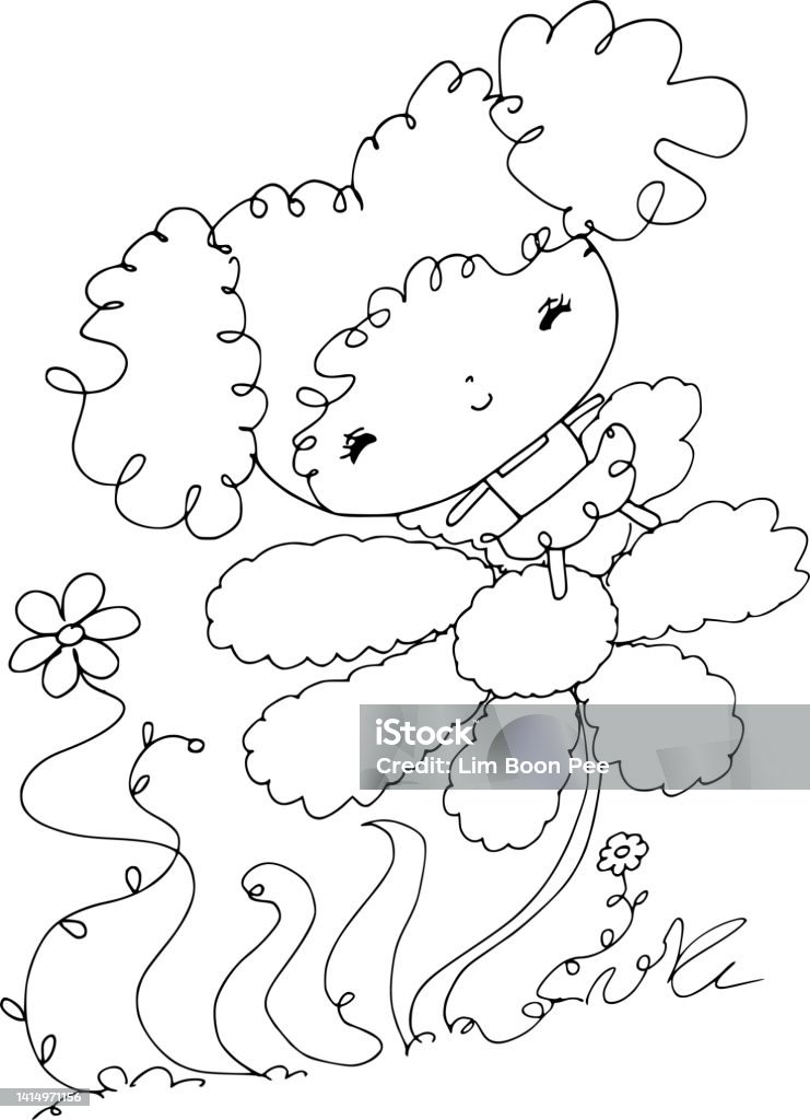 Dessin Vectoriel Noir Et Blanc Fille Dessin Animé Illustration Vecteurs