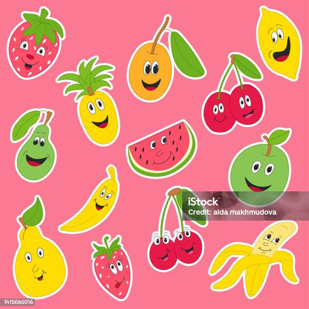 Ensemble Dautocollants De Fruits Drôles De Dessin Animé Avec Des