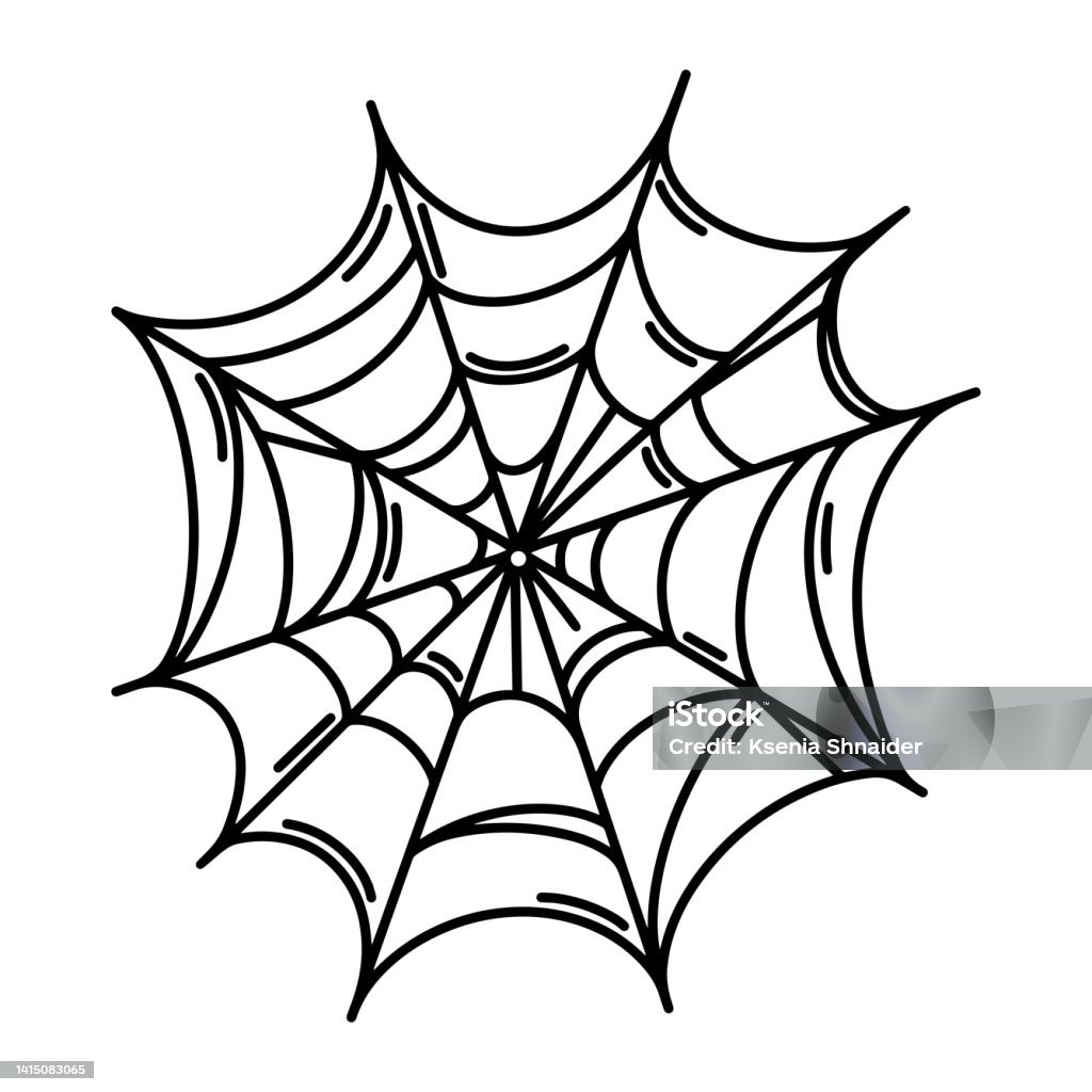 Spider Web Vector Icon Creepy Scary Sticky Cobweb Black Outline Simple