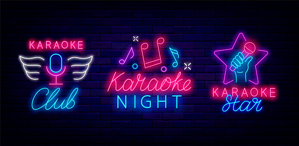 Karaoke Neon Labels Collection Shiny Signboards Set Karaoke Star