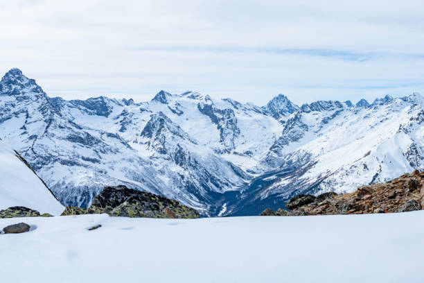 Free picture: Panoramic view from top of snowy mountains in national park