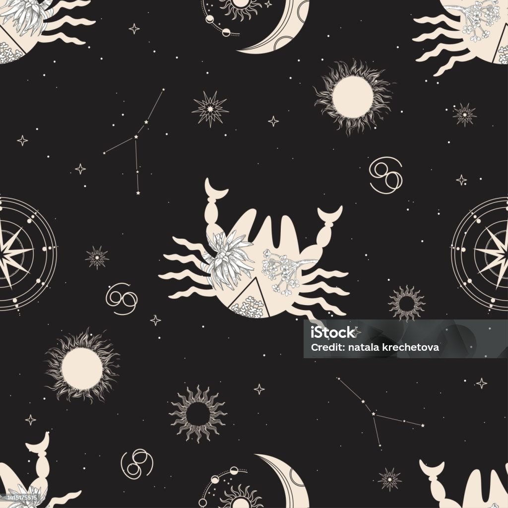 Zodiac Constellation Cancer Seamless Pattern The Symbol Of The