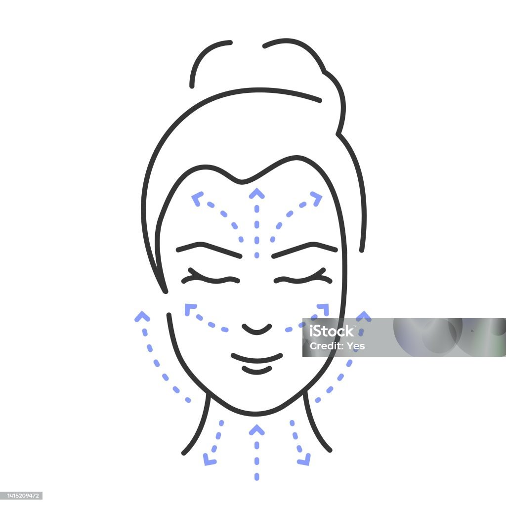 Woman Face And Neck Massage Line Icon Instruction With Arrows Massage