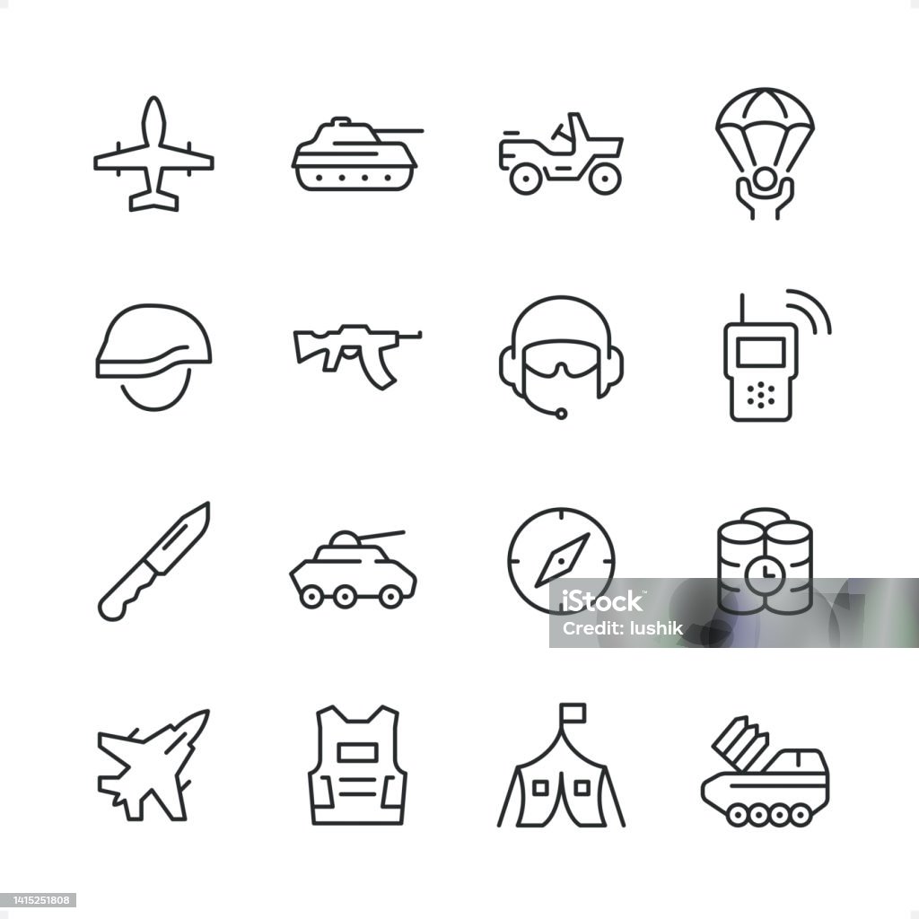 Militaire Jeu Dicônes De Ligne Pixel Perfect Poids De Trait Modifiable