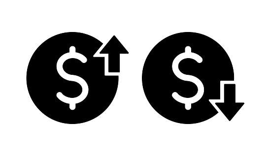Ensemble De Symbole De Coût Dollar Augmentation Et Diminution Icône ... Ensemble De Symbole De Coût Dollar Augmentation Et Diminution Icône ...
