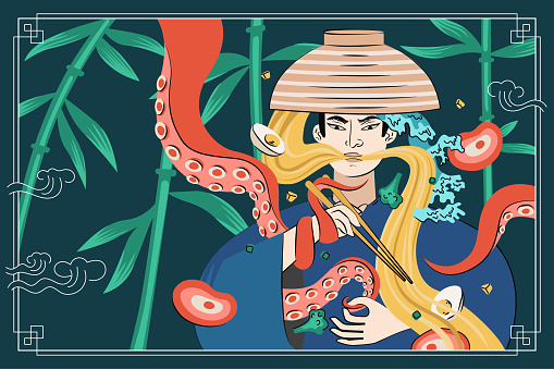 Japanese Food Ramen Drawing Poster Design Japan National Noodle Dish