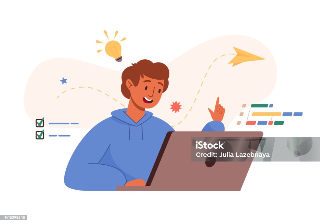 Vetores de Projeto De Codificação Jovem Sentado Com Laptop Escrevendo ... Vetores de Projeto De Codificação Jovem Sentado Com Laptop Escrevendo ...