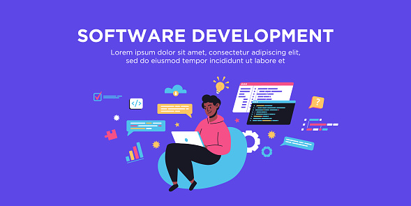 Vetores de Projeto De Codificação Jovem Sentado Com Laptop Escrevendo ... Vetores de Projeto De Codificação Jovem Sentado Com Laptop Escrevendo ...