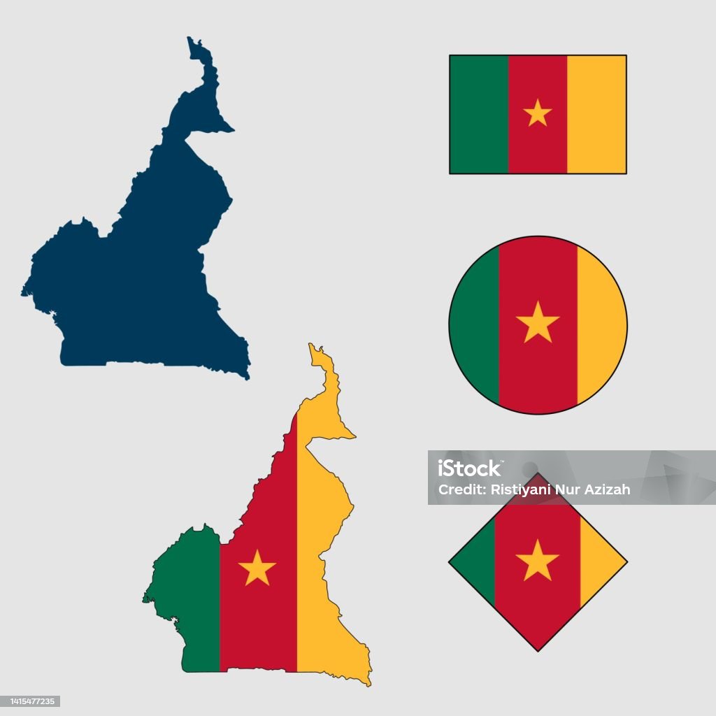 Vector Of Cameroon Country Map Outline Silhouette With Flag Set