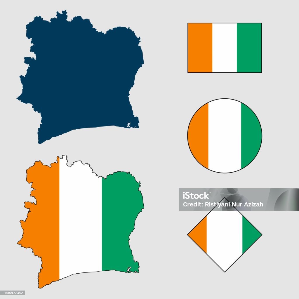 Vector Of Ivory Coast Country Map Outline Silhouette With Flag Set