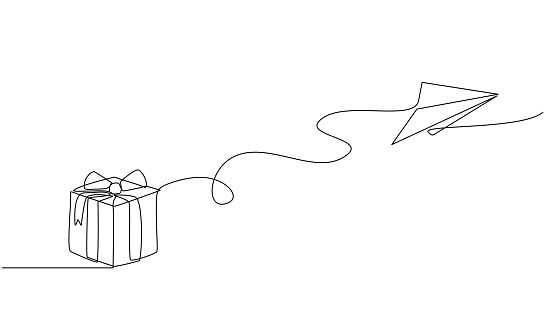Dessin Continu Dune Ligne Dun Avion En Papier Avec Des Boîtes En Carton