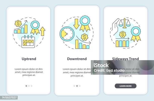 Jenis Tren Onboarding Layar Aplikasi Seluler Ilustrasi Stok Unduh