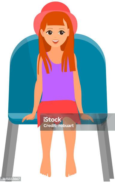Cute Redhead Girl Spectator Sitting On Viewer Place And Watching Show Vector Illustration Stock