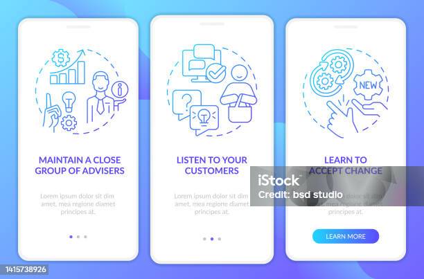 Mengidentifikasi Tren Layar Aplikasi Seluler Onboarding Gradien Biru