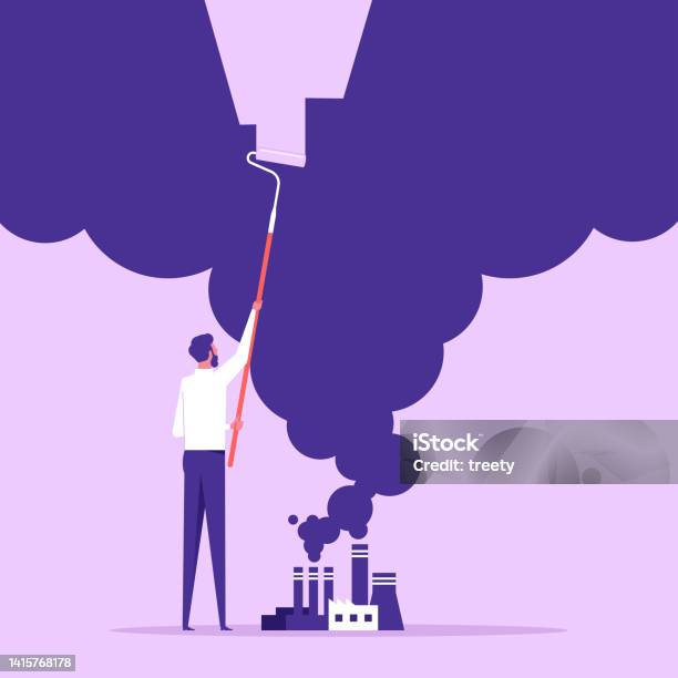 Flat Vector Conceptual Illustration Of Reducing Carbon Emissions Stock