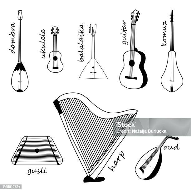 Set Of Stringed Music Instruments Hand Drawn Doodle Stock Illustration ... Set Of Stringed Music Instruments Hand Drawn Doodle Stock Illustration ...