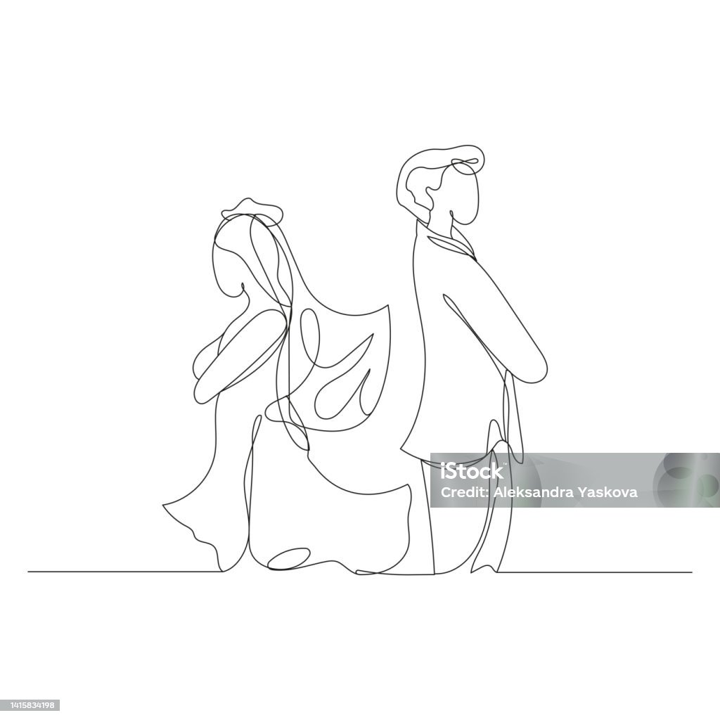 Continuous One Line Drawing Loving Couple Woman And Man Vector