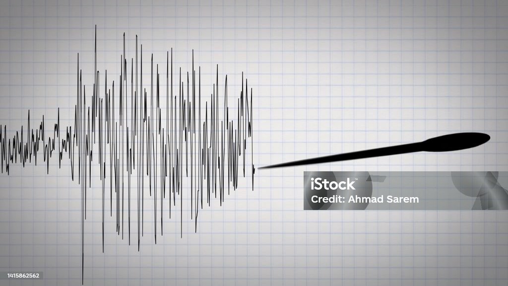 Skala Seismometer Menggambar Gelombang Gempa Bumi Di Atas Kertas Foto