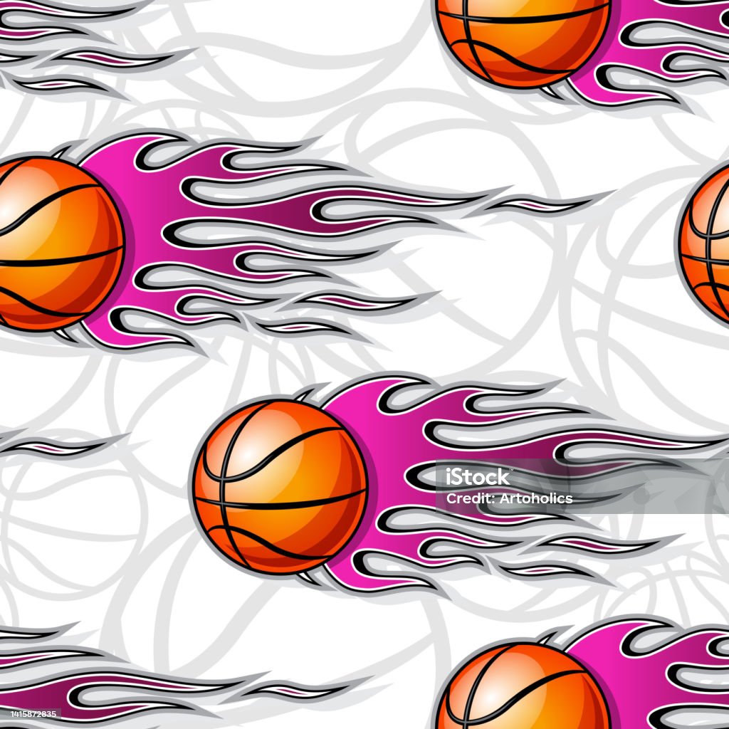 Bola Basket Dan Api Suku Menembakkan Pola Mulus Vektor Grafis Wallpaper Tekstil Dan Desain