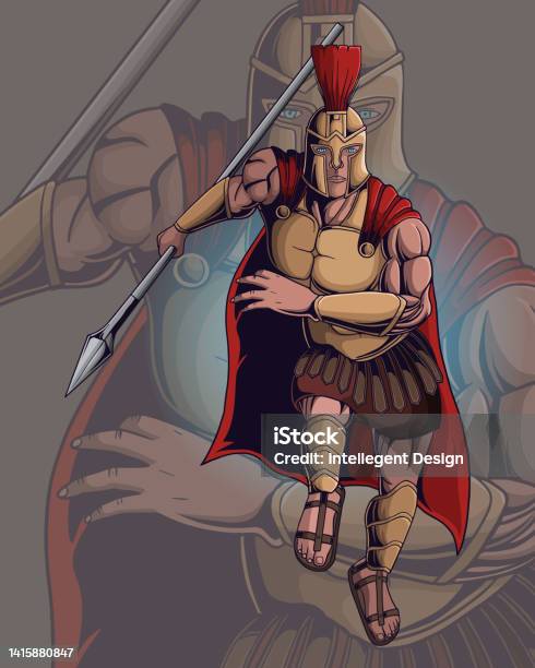 Vektor Desain Logo Maskot Prajurit Spartan Ilustrasi Ilustrasi Stok