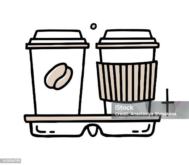 Tasse De Café En Papier Doodle Clipart En Noir Et Beige Illustration