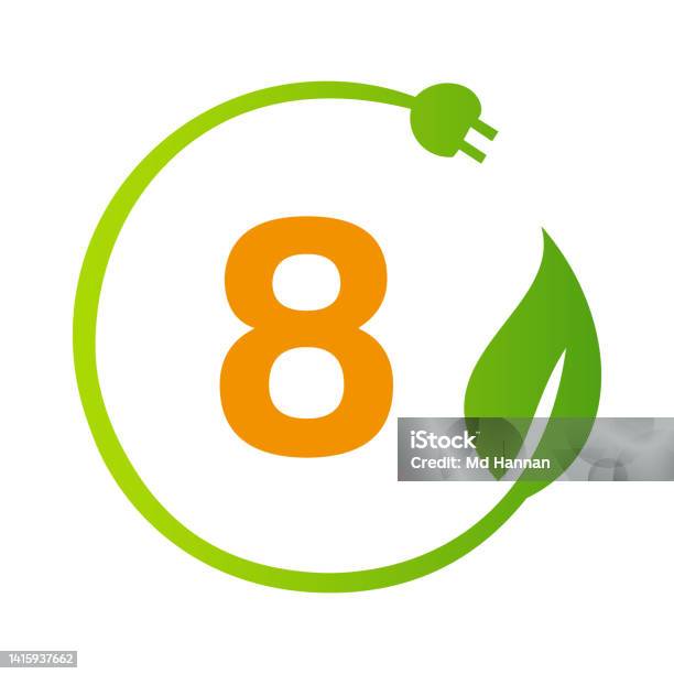 Lettre 8 Modèle De Logo De Prise Électrique Dénergie Verte Concept De