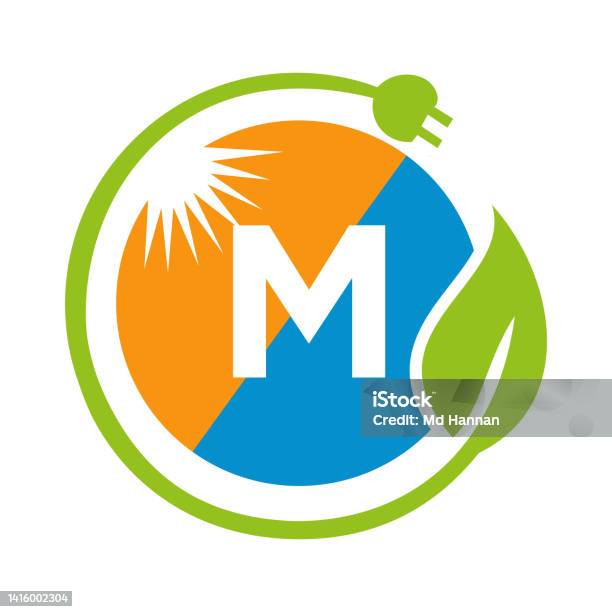 Lettre M Concept De Conception De Logo Dénergie Solaire Avec Modèle De