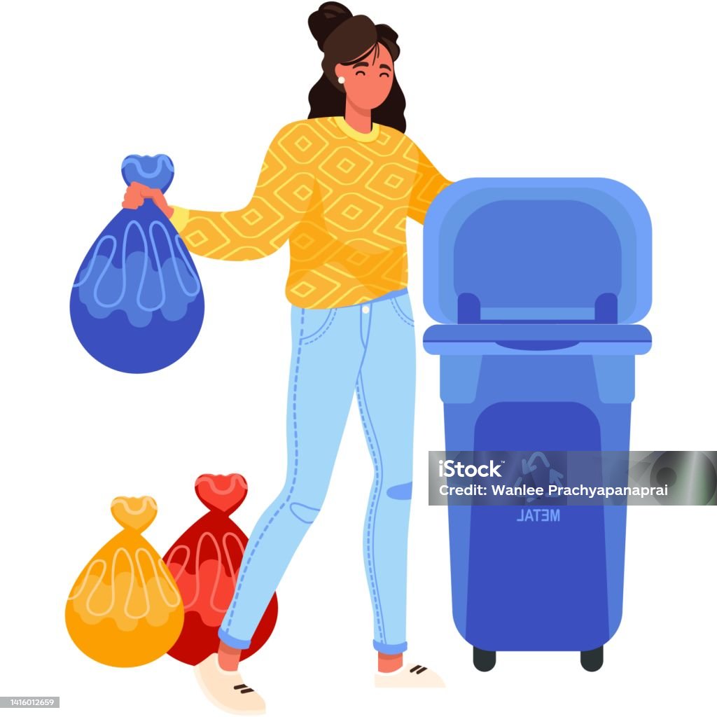 Vetores De Mulher Classificando Lixo Para Reciclar Ícone Vetorial E