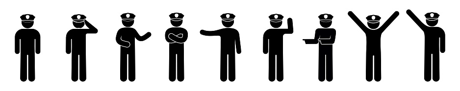Jeu Dicônes De Police Poses Et Gestes Dun Policier Illustration Dun