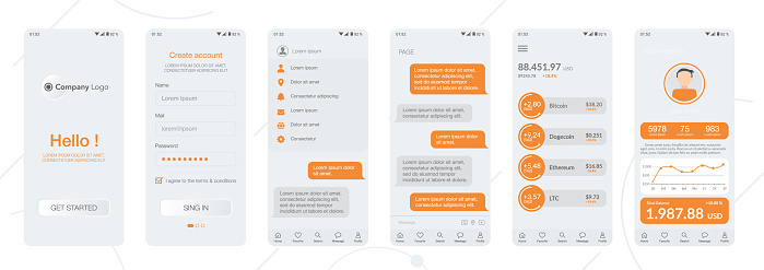 Design Of Mobile App Cryptocurrency Wallet Chat Room Ui Ux Gui Set Of