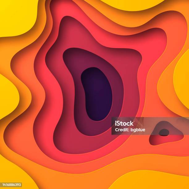 Paper Cut Background Orange Abstract Wave Shapes Trendy 3d Design Stock