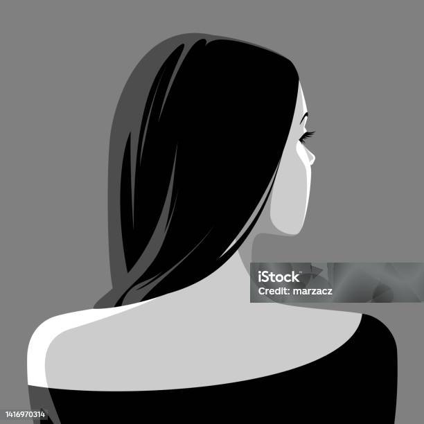 Beautiful Thoughtful Woman With Long Black Hair Wearing Black Dress