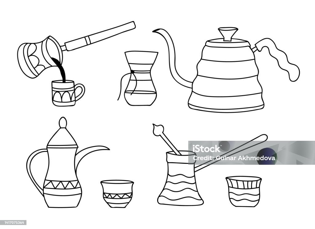 Ilustración De Colección De Ilustraciones De Cafeteras Y Garabatos De