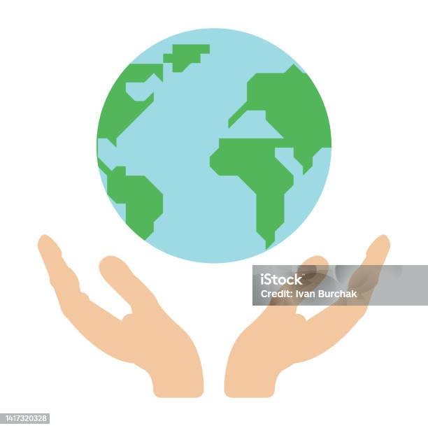 Care Hands With Globe Save The Planet Concept Flat Vector Illustration