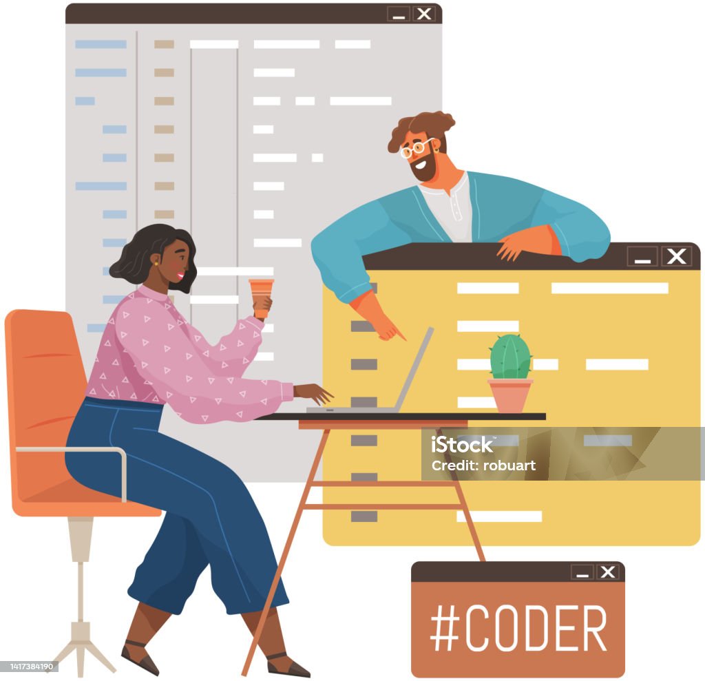 Programmer Engineering And Coding Set Of Programmers Working On Web Development On Computers