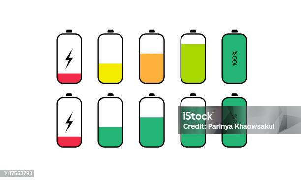 Ensemble De Niveau De Charge De Batterie Dindicateurs Vecteurs Libres