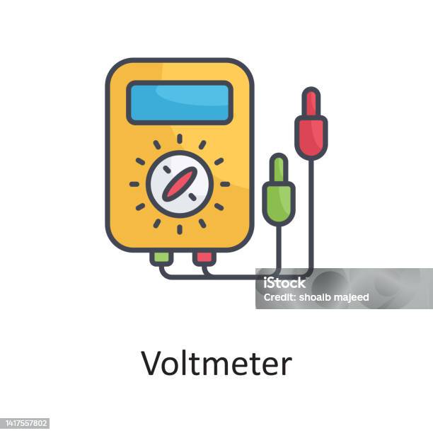 Vektor Voltmeter Diisi Outline Icon Ilustrasi Desain Pada Latar