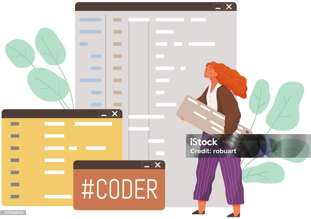 Young Woman Programmer Coding And Correct Errors In Project Girl Stands