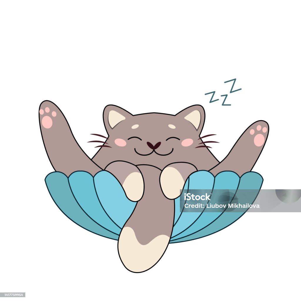 Vector Illustration Of A Cute Sleeping Gray Cat Stock Illustration
