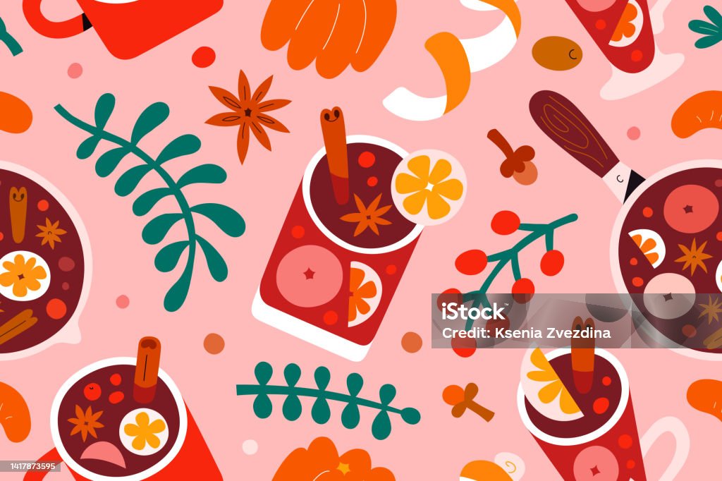 Motif De Vin Chaud Boissons Festives Au Vin Rouge Chaud Avec Des Épices À La Cannelle Et Des