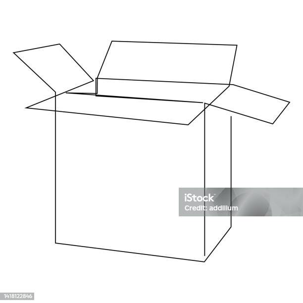 Une Boîte En Carton Dessinée Par Une Ligne Continue Sur Fond Blanc