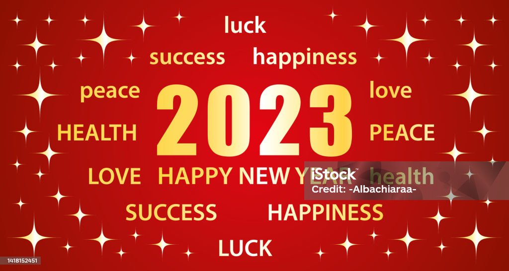 2023 Happy New Year Red And Gold Greeting Card With Best Wishes Vector