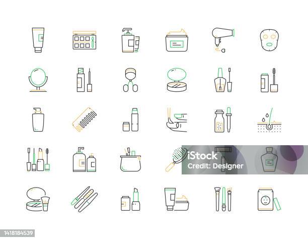 Ilustración De Beauty Related Vector Iconos De Línea Delgada Colección