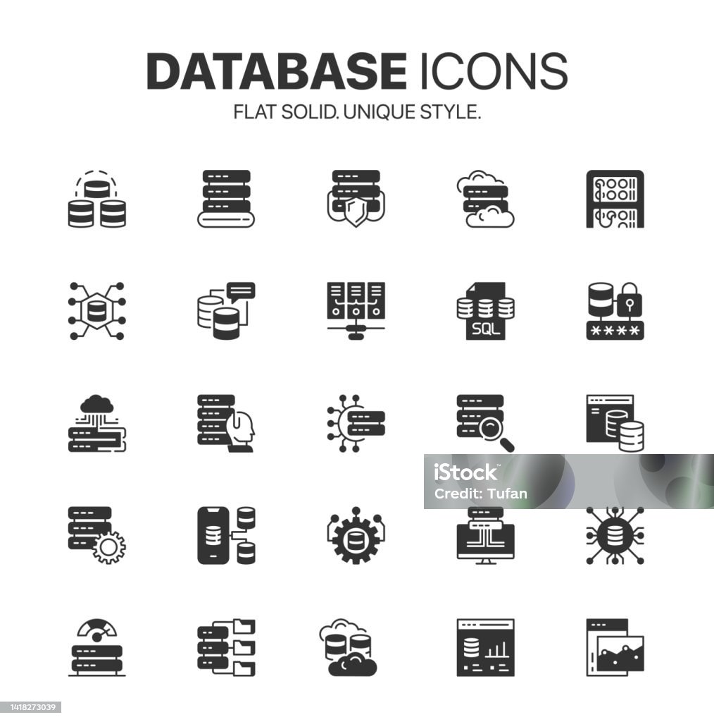 Database Icon Solid Style Sql Data Symbol Set Relational Database