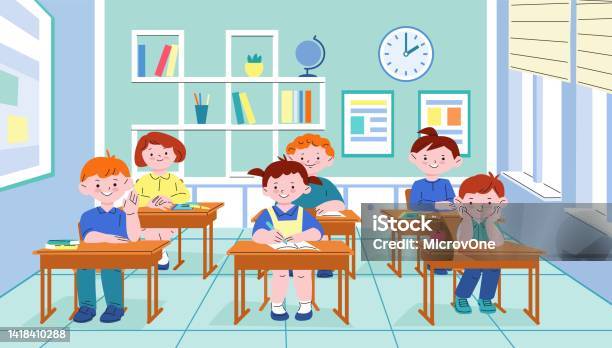 Siswa Di Kelas Perilaku Siswa Murid Duduk Di Meja Pada Pelajaran