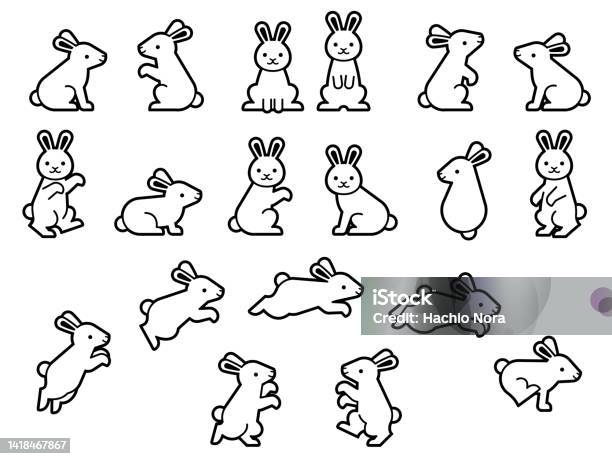 Dessin Au Trait Dun Ensemble Dillustrations De Lapins Symboliques