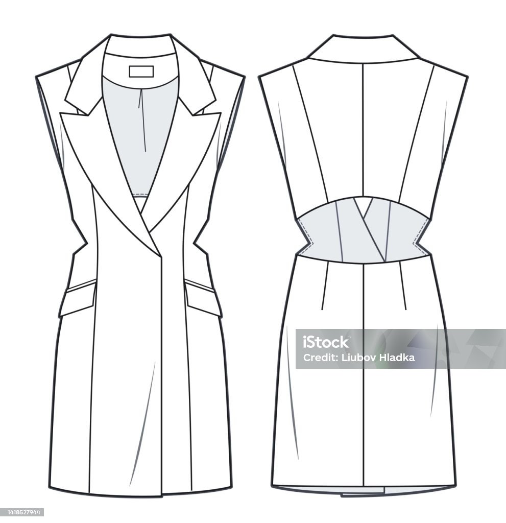 Womens Cutouts Jacket Dress Technical Fashion Illustration Girls Mini