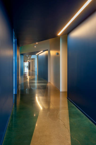 Free Stock Photo of Modern office hallway with blue ambient lighting ...